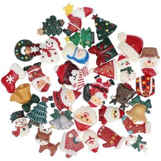 Supvox Lot de 50 Pi&egrave;ces dAccessoires de No&euml;l en R&eacute;sine - Miniatures pour D&eacute;corations DIY (Cloches, P&egrave;res No&euml;l, Bonhommes de Neige) - Mod&egrave;le Assorti