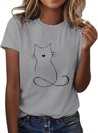 Generic Tshirt Femme Blanc Manches Courtes Col Rond &Eacute;t&eacute; Tee Shirt Respirant Coton Imprim&eacute; Blouse Vetement Oversize Chemisier Chic Et &Eacute;l&eacute;gant Ample D&eacute;contract&eacute;