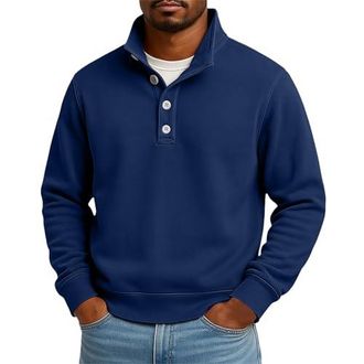 Generic T-shirt &agrave; manches longues pour homme - Polo &agrave; col montant boutonn&eacute; - Coupe r&eacute;guli&egrave;re - Pull dext&eacute;rieur respirant - T-shirt d&eacute;contract&eacute; basique uni - H