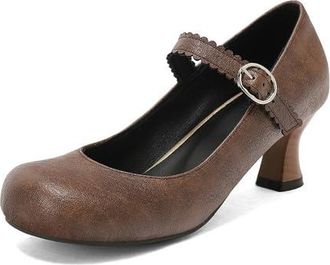 Generic Chaussures Mary Jane Brouge &agrave; bout rond pour femme avec sangle de cheville et boucle pour le travail, le bureau, les f&ecirc;tes, marron, 38.5 EU