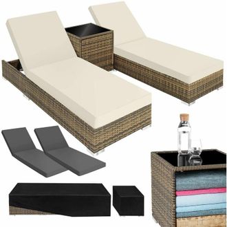 TecTake Lot de 2 bains de soleil design luxueux avec cadre en aluminium r&eacute;sistant aux intemp&eacute;ries et aux uv