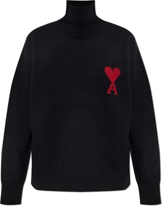 Ami Wollrollkragenpullover mit Logo - - Knitwear - unisex - Schwarzk - XL