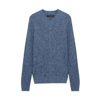 Brooks Brothers Cotton-Linen V-Neck Moulin&eacute; Pullover - - Knitwear - Herren - Blau - M