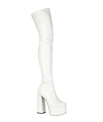Generic Cuissardes hautes en cuir verni pour femme - Plateforme - Talon haut - Longues bottines - Style sexy, blanc, 38 EU