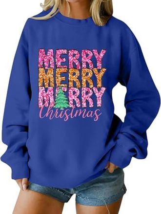 Generic Pull décontracté « Merry Christmas » pour femme, chandail classique à imprimé de lettres de Noël, chandail amusant pour les vacances, chemisiers pour 