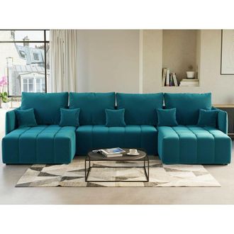 Best Mobilier Bestmobilier - Petra - canapé panoramique en u - 7 places - convertible - avec coffre - en velours