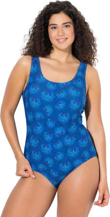 Ulla Popken Damen gro&szlig;e Gr&ouml;&szlig;en &Uuml;bergr&ouml;&szlig;en Plus Size Badeanzug, Feuerwerks-Bl&uuml;ten, ohne Softcups Royalblau 58+ 846185750-58+