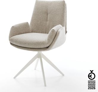 DELIFE Drehstuhl Clea-Flex Webstoff Soft Beige Kreuzgestell breit Wei&szlig; 360&deg; drehbar Wippfunktion, Esszimmerst&uuml;hle
