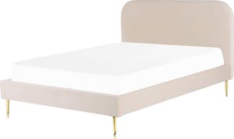 Beliani Polsterbett Samtstoff beige mit Lattenrost 140 x 200 cm Metallf&uuml;&szlig;e Gold Flayat