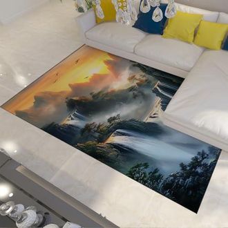 Generic Tapis paysagers en Cascade Coucher de Soleil Style Chinois Tapis dAccent antid&eacute;rapants &agrave; Poils Bas Salon Salon Chambre sous la Table int&eacute;rieur ext&eacute;rie