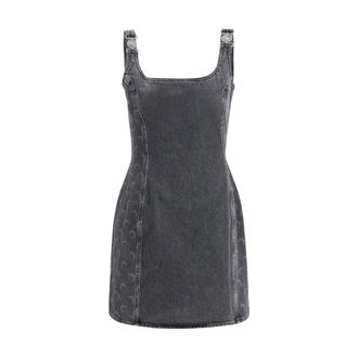 Marine Serre Moon Laser Denim &Auml;rmelloses Minikleid - - Dresses - Damen - Grau - S