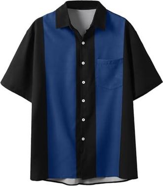 Generic Chemise de Bowling Vintage à Manches Courtes boutonnée pour Homme Style années 50 Rockabilly Camp Chemises de Bowling pour Homme