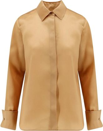 Max Mara Femme, Blouses et Chemises, Brun, Taille: 42 FR Chemise &agrave; Manches Longues en Soie avec Col Pointu