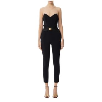 Elisabetta Franchi Femme, Combinaisons et Ensembles, Noir, Taille: 36 FR Combinaison-pantalon en cr&ecirc;pe avec