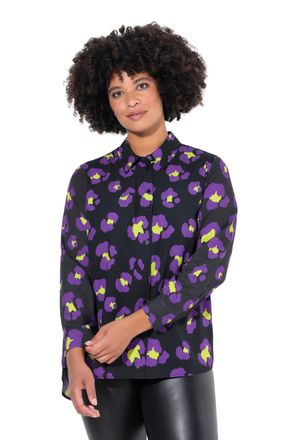 Angel Of Style Damen große Größen Übergrößen Plus Size Bluse, A-Linie, farbiges Leomuster, Langarm schwarz 46 836571100-46