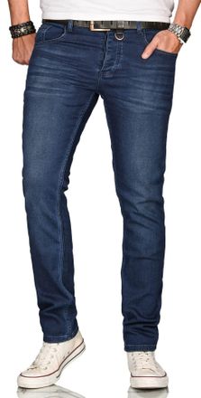 Alessandro Salvarini A. Salvarini Designer Herren Jeans Hose Regular Slim Fit Style Jeanshose Stretch, Dunkelblau Washed, 30W / 30L