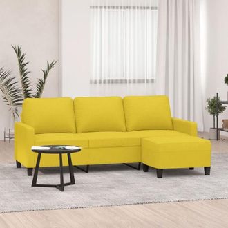 vidaXL Vidaxl - Canapé à 3 places avec repose-pieds Jaune clair 180 cm Tissu