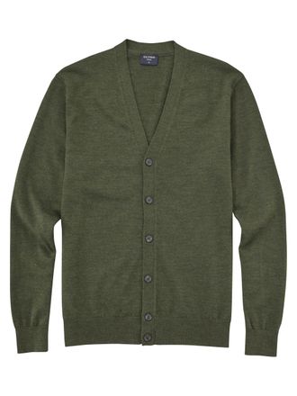 Olymp Herren Strickjacke Cardigan,Basic Jacke,V-Ausschnitt,Knopfleiste,Single Jersey,Regular fit,Oliv 47,4XL