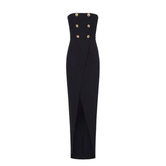 Elisabetta Franchi Femme, Robes, Noir, Taille: 40 FR Robe de Soir&eacute;e Tapis Rouge en Cr&ecirc;pe L&eacute;ger avec Boutons