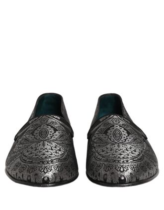 Dolce & Gabbana Mens Silver Jacquard Leather Slip On Loafers Shoes