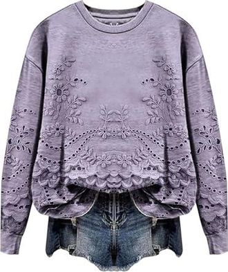 Generic Sweat-shirt pour femme - Couleur unie - Col rond - Manches longues - Automne - Hiver - D&eacute;contract&eacute; - Confortable - Tendance - Confortable - Chaud - Un