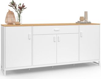 IDMarket Buffet 180 cm WASHINGTON XXL 4 portes et 1 tiroir bois et blanc
