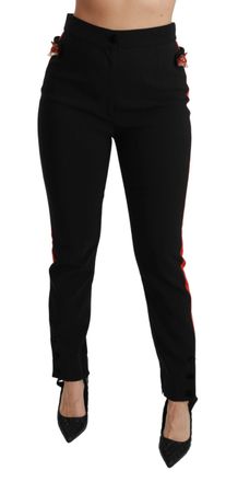 Dolce & Gabbana Womens Black Skinny Stretch Fox Head Cotton Pants
