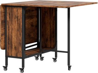 HOMCOM Table pliable 6 personnes - Table à rabat mobile 6 roulettes - étagère centrale - métal noir effet bois vieilli