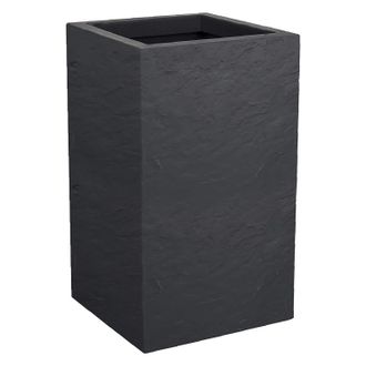 Eda VolcaniaUp Blumentopf, quadratisch, hoch, 36 l, Steinoptik, einwandig, Wasserspeicherbereich, 29,5 x 29,5 x 49,5 cm, Anthrazitgrau