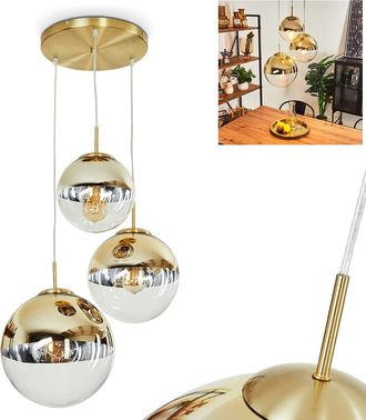 HOFSTEIN H&auml;ngeleuchte Degevos, 3-flammige Deckenlampe aus Metall/Glas in Goldfarben/Klar, moderne Pendellampe mit Kugeln aus Echtglas, H&ouml;he max. 115 cm, 3 x E2