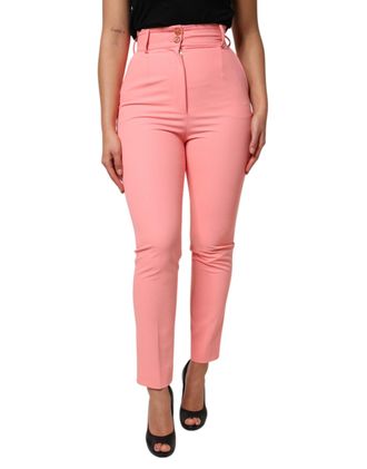 Dolce & Gabbana Womens Pink High Waist Dress Tapered Pants Polyester Viscose Elastane