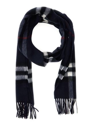 Burberry Womens Scarf Fringed Edge Blue Cashmere Scarfs