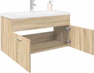 vidaXL vidaXL Waschbeckenunterschrank mit Einbaubecken Sonoma-Eiche