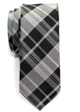 Retreez Cravate Fine Slim moderne tiss&eacute;e en tartan pour homme - Noir et Gris