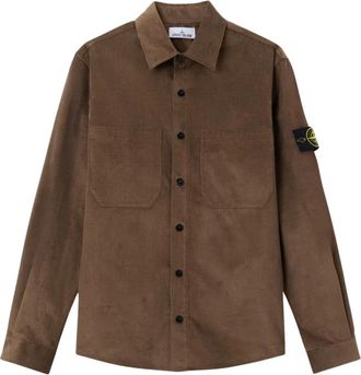 Stone Island Homme, Vestes, Brun, Taille: 2XL 1200040 Veste Chemise en Coton Micro-Velours C&ocirc;tel&eacute;