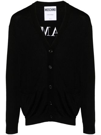 Moschino cardigan en laine &agrave; slogan brod&eacute; - Noir
