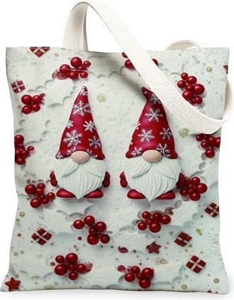 Generic Sacs fourre-tout en toile motif de nain de No&euml;l, sacs r&eacute;utilisables, vintage, l&eacute;gers et lavables pour lext&eacute;rieur, les voyages, Rouge, 13x15 Inch