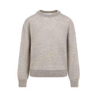 Brunello Cucinelli Pullover mit Rundhalsausschnitt und Strukturstrick - - Knitwear - Damen - Braun - L