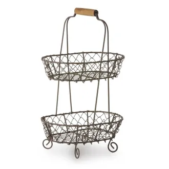 Loberon Etagere Rohesia, 2-stöckig, ideal für Küche, Buffet oder Tisch, nostalgisches Flair, Obstetagere, Ostern, Ostertafel, Osterdeko, Eisendraht, Kirschbau