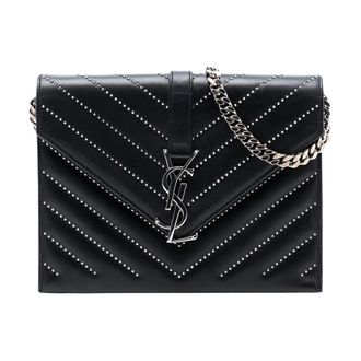 Saint Laurent Pre-owned Studded Leather Flap Bag - - Pre-owned - Damen - Schwarzk - ONE SIZE