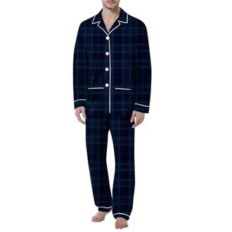 Generic Pyjama Homme Flanelle Ensembles De Pyjama Hiver, Taille S-3Xl &agrave; Carreaux Boutonn&eacute; Devant Manches Longues Chaud V&ecirc;Tements De Nuit Hauts Et Bas avec Poc