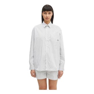 Sporty & Rich SRC Chemise Ray&eacute;e Oversize - Femme - Blouses et Chemises - Blanc - Taille: 36 FR