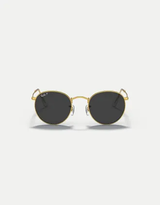 Ray-Ban Lunettes de soleil rondes en métal avec verres noirs polarisés - Doré