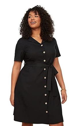 Trendyol Mini Robe Chemise décontractée tissée Grande Taille pour Femme, Noir, 72/Grande Taille