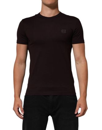 Dolce & Gabbana Mens Brown Logo Plaque Cotton Crew Neck T-Shirt