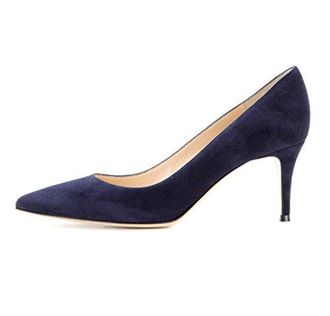 EDEFS Escarpins Femme - Kitten-Heel Chaussures - Bout Pointu Fermé - Classique Bureau Soiree Shoes - Navy - Taille 36