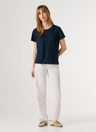 Pepe Jeans London T-Shirt MEGAN mit Leinenanteil, Logostickerei auf der Brust