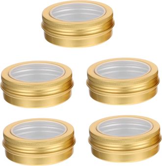 SOLUSTRE 5 Stück Aluminium Kerzendosen Gold mit Sichtfenster Runde DIY Kerzenbehälter und Aufbewahrungsboxen für Creme Tee Kosmetik Robust und Leicht