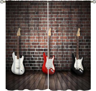 Generic Vorhang Kinderzimmer Musikinstrument Gitarre 140 (B) X 160 (H) cm 3D Digitaldruck Druckmuster &Ouml;se Thermisch Isoliert 90% F&uuml;r Schlafzimmer Wohnzimmer E