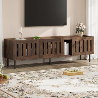 Suky Brand Lowboards,Minimalistischer TV-Schrank,TV-St&auml;nder aus Naturholz,Schrank mit durchbrochenem Design,TV-Board Geeignet f&uuml;r 65-Zoll-Fernseher, 160 * 40 * 4